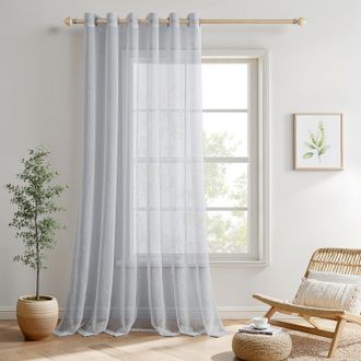 Miulee Sheer Voile Vorhang mit Ösen Transparente Optik Gardine Ösenvorhang Ösenschal Transparent Durchsichtig für Schlafzimmer Wohnzimmer 228x228 cm (B x H) 