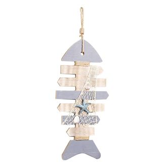 FOMIYES Holz Wandbehang Fischform Mediterrane H&auml;ngedekoration mit Seil 40,5x9x2cm Himmelblau f&uuml;r T&uuml;r und Wand