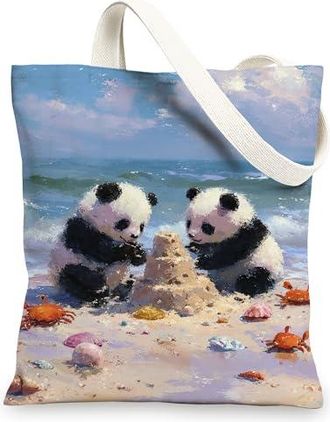 Generic Sac fourre-tout en toile motif panda - Réutilisables - Légers et lavables, multicolore, 13x15 Inch