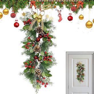 Generic Christmas Door Wreath - Artificial Wreath, Christmas Wreaths for Front Door Red Berries, 64cm Winter Holiday Bell Garland with Red Berries, Pine Cones