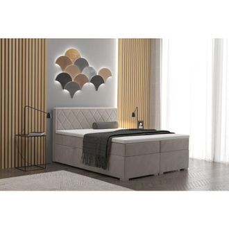 KAISER Boxspringbett mit bettkasten und matratze + topper sevilla stoff Riviera Beige 140x200 cm