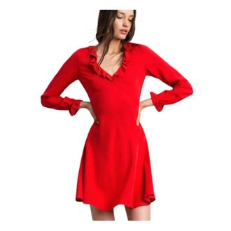 Twinset Femme, Robes, Rouge, Taille: 36 FR Robe fluide à encolure en V avec manches froncées