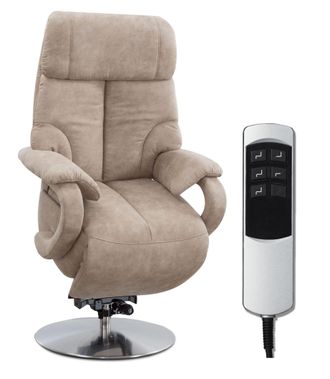 Cavadore TV-Sessel Istanbul / Fernsehsessel mit Aufstehhilfe & elektrisch verstellbarer Relaxfunktion / 2 E-Motoren / 80 x 115 x 79 / Lederoptik: Beige