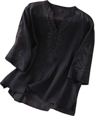 Generic Tunique bohème en dentelle pour femme - Coupe ample - Motif floral brodé - Chemisier dété hippie à volants pour femmes âgées - Couleur unie - Manches 