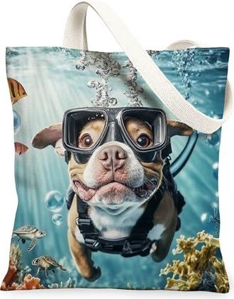 Generic Pop Art Airedale Terrier Sac fourre-tout en toile r&eacute;utilisable pour faire du shopping 33 x 38,1 cm, chiot nautique de mer oc&eacute;an pour femme, animal de 