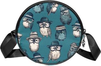 Generic Petit sac &agrave; bandouli&egrave;re rond pour femme, motif hiboux avec fermeture &eacute;clair, bretelles r&eacute;glables, style d&eacute;contract&eacute;