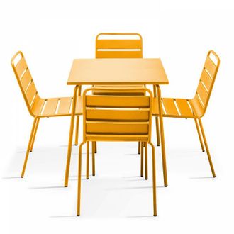 Oviala Ensemble table de jardin et 4 chaises en m&eacute;tal jaune - Palavas