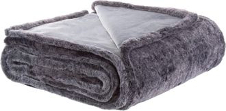 Brandsseller Felldecke | Kuscheldecke mit Fellimitat | Wohndecke | Außenseite Fellimitat | Innenseite Mikrofaser | Grau