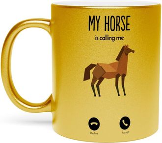 Fabulous Goldene Tasse aus verchromter Keramik - My Horse Is Calling Me Animals Passion - 325 ml