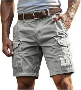 Generic Short cargo tactique pour homme avec bouton et fermeture &eacute;clair - Pantalon d&eacute;t&eacute; d&eacute;contract&eacute; l&eacute;ger avec poche - Pantalon de sport d&eacute;contract&eacute;, gris, XX