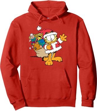Garfield Weihnachtsmann mit Geschenken, Cartoon-Katze Pullover Hoodie
