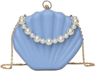 Generic Sacs de soir&eacute;e en forme coquillage for femmes, pochettes mariage, sac &agrave; main mari&eacute;e, perles, mode, cha&icirc;ne, sacs f&ecirc;te(Blue)