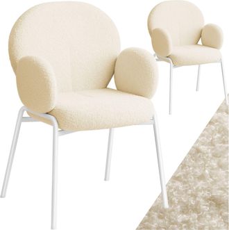 TecTake 2er Set Esszimmer Stuhl mit Armlehne, modernes Küchenmöbel mit Bouclé Teddystoff Bezug, Esszimmerstühle Wohnzimmer Sessel, Dining Chair, Küchenstühle 