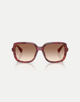 Ralph Lauren eckige Sonnenbrille mit braunen Gl&auml;sern in gl&auml;nzendem lila Havana