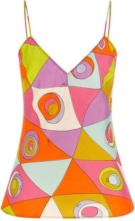 Pucci Femme, Tops, Multicolore, Taille: 40 FR Top &agrave; col en V en twill de soie &agrave; imprim&eacute; int&eacute;gral