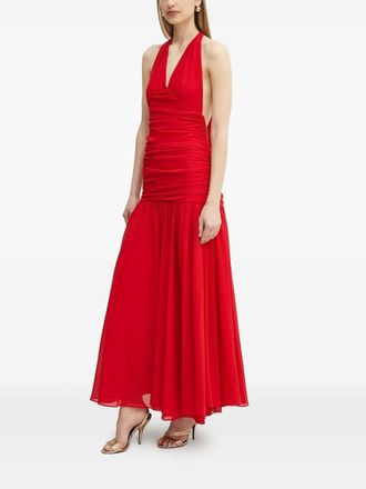 Bardot Drapiertes Neckholder-Kleid - Rot