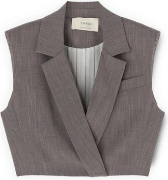 Motivi Femme, Vestes, Gris, Taille: 46 FR Gilet Court &agrave; Revers