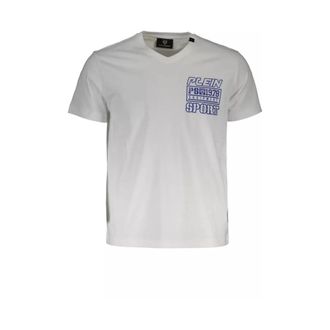 Plein Sport Wei&szlig;es Baumwoll-T-Shirt mit Kurzen &Auml;rmeln und V-Ausschnitt - - Sport - Herren - Wei&szlig; - XL