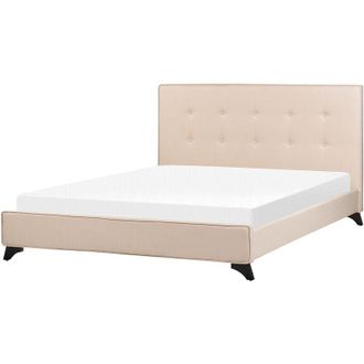 Beliani Beliani - Lit Double en Tissu Beige 160 x 200 cm El&eacute;gant pour Chambre Moderne ou Classique avec Haute T&ecirc;te de Lit Capitonn&eacute;e Tendance Glamour