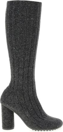 Bottega Veneta Femme, Chaussures, Gris, Taille: 39 EU Atomic Ribbed Knit Knee-High Heeled Bottes