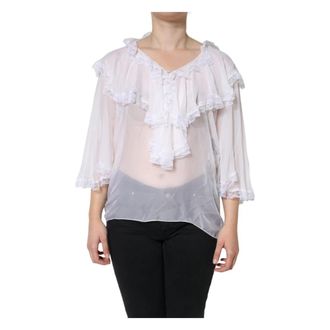 Dolce & Gabbana Wei&szlig;e Bluse mit R&uuml;schen und Spitze - - Blouses & Shirts - Damen - Wei&szlig; - L