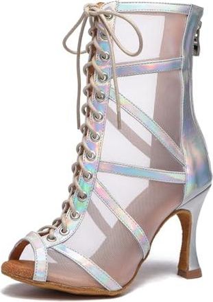 Miyoopark Chaussures de danse pour femme - Talon haut - Bottes de soir&eacute;e latine, L555 argent talon 9 cm, 38.5 EU
