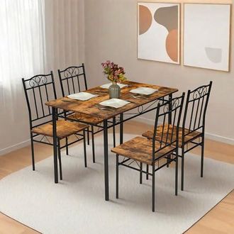 Furniture R Esszimmer Set 5-teilig, 1 Tisch (109×61×75cm) und 4 Stühle (90×40×37cm, Industrial Esstisch Set mit Metallrahmen und Holzoptikplatte, Küchentisch Set 