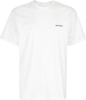 Carhartt Work in Progress Script Logo Wei&szlig;es T-Shirt - - Tops - Herren - Wei&szlig; - L