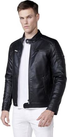 Kor&ouml;shi Blouson &agrave; manches longues effet cuir avec col rond et fermeture &eacute;clair sur le devant pour homme, couleur noire, Noir, XXXL