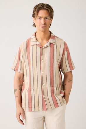 Knowledge Cotton Apparel Herren vegan Hemd Kurzarm Gestreift Rot