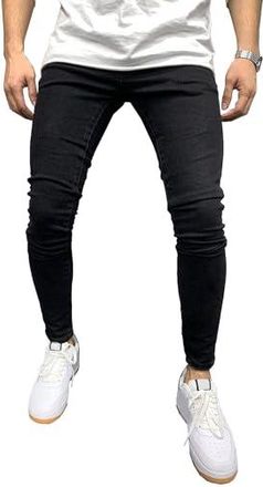 Generic Jean skinny fusel&eacute; extensible pour homme, coupe ajust&eacute;e, pantalon crayon en denim d&eacute;lav&eacute;, pantalon classique skinny, Noir, 3XL