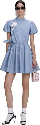 Self Portrait Femme, Robes, Bleu, Taille: 38 FR Cotton Tie Side Mini Dress