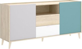 PEGANE Buffet meuble de rangement coloris naturel et émeraude - Longueur 155 x Hauteur 75 x Profondeur 43 cm Pegane