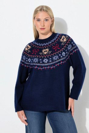 Ulla Popken Strickpullover Weihnachtspullover Norweger Stehkragen Langarm