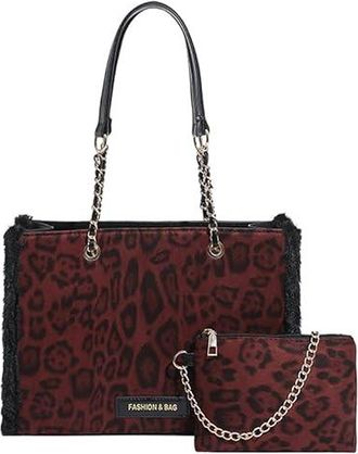 Generic Sac fourre-tout polyvalent en daim synth&eacute;tique imprim&eacute; l&eacute;opard avec fermeture &eacute;clair pour les sorties, Rouge, 310*100*220mm