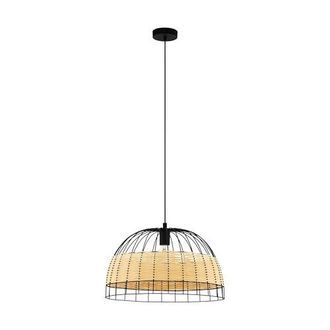 Eglo Pendelleuchte Anwick, 1 flammige Hängelampe Vintage, Boho, Hängeleuchte aus Stahl und Rattan, Esstischlampe, Wohnzimmerlampe hängend in Schwarz, Natur