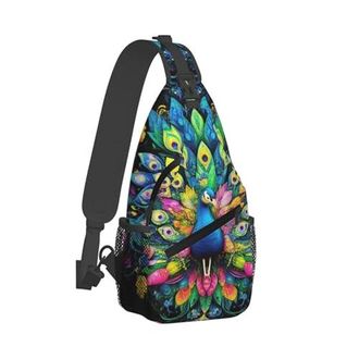 Generic Polyester Sacoche Homme Bandouliere Art des fleurs de paon n&eacute;on Sac De Poitrine Antivol Sac &agrave; Dos Militaire pour &eacute;cole Camping Randonn&eacute;e