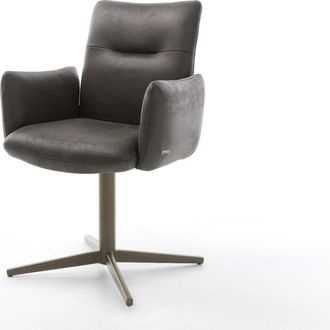 DELIFE Drehstuhl Jova-Flex mit Armlehnen Mikrofaser Anthrazit Vintage Fußkreuz Effektfinish Titan 360° drehbar Taschenfederkern, Esszimmerstühle