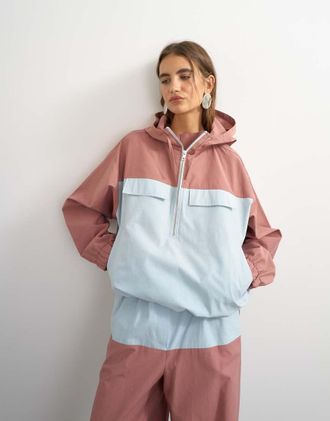 Topshop bomber color block bleu et mauve-Pas de couleur