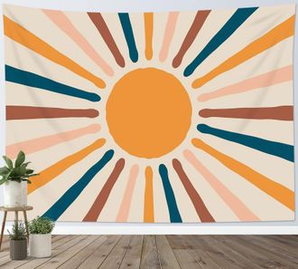 Generic Tapisserie Hochwertige Wandbehang Groß Wandtuch Für Schlafzimmer Picknick Hausdeko Orange Sonne - Vintage Boho Regenbogen 100x150cm