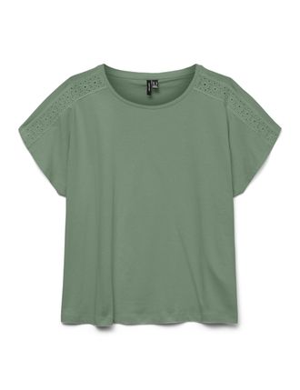 Vero Moda Damen Vmemily Ss Lace Tape Top JRS Ga Noos, Hedge Green, Medium