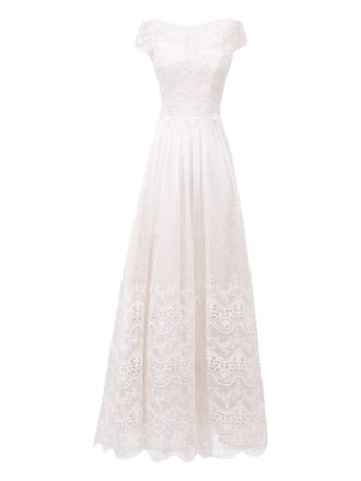 Gemy Maalouf robe mi-longue en dentelle - Blanc