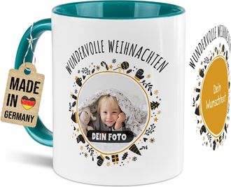 Tassendruck Personalisierte Weihnachtstasse mit Foto & Text - Wundervolle Weihnachten - Geschenk für Freunde, Familie | Geschenk zu Weihnachten, 300 ml, Innen & H