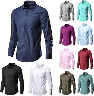 Generic Chemises habill&eacute;es pour hommes, smoking, chemise daffaires boutonn&eacute;e &agrave; revers sans repassage, chemises formelles unies extensibles pour hommes, t-shir