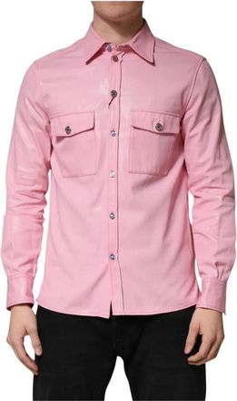Dolce & Gabbana Homme, Chemises, Rose, Taille: S Cotton Collared Button-Down Shirt