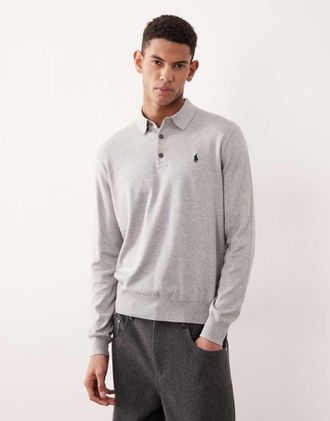 Polo Ralph Lauren Pull en maille de coton &agrave; logo embl&eacute;matique - Gris chin&eacute;
