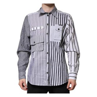 Dolce & Gabbana Wei&szlig; Grau Gestreiftes Freizeithemd - - Shirts - Herren - Wei&szlig; - L