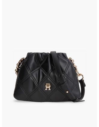 Tommy Hilfiger Gesteppte Umh&auml;ngetasche in Schwarz mit TH-Monogramm und Kettendetail