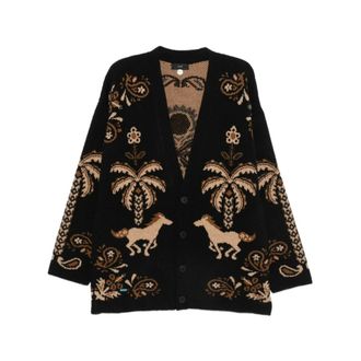 Alanui Intarsia Strick-Cardigan mit V-Ausschnitt - - Knitwear - Herren - Schwarzk - M
