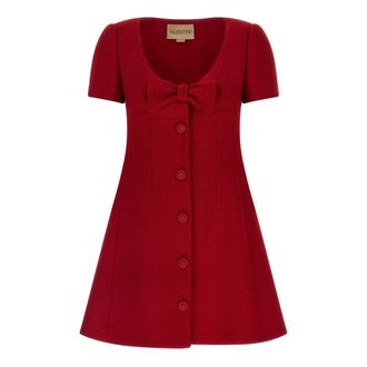Valentino Garavani Kurzes Kleid aus schlichtem Woll-Tweed - - Dresses - Damen - Rot - S